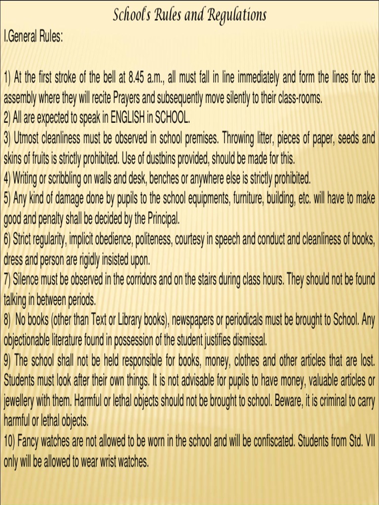 General Rules:: School's Rules and Regulations | PDF | Teachers | Schools