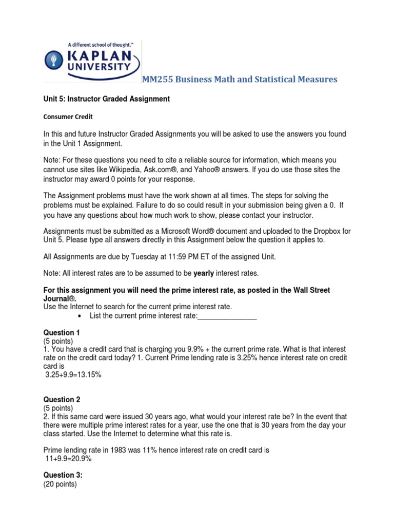 Unit 5 Instructor Graded Assignment | PDF | Interest | Credit Card
