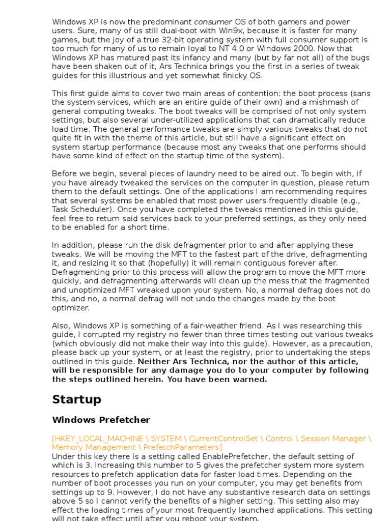 Optimize Windows XP Boot Performance | PDF | Booting | Microsoft Windows