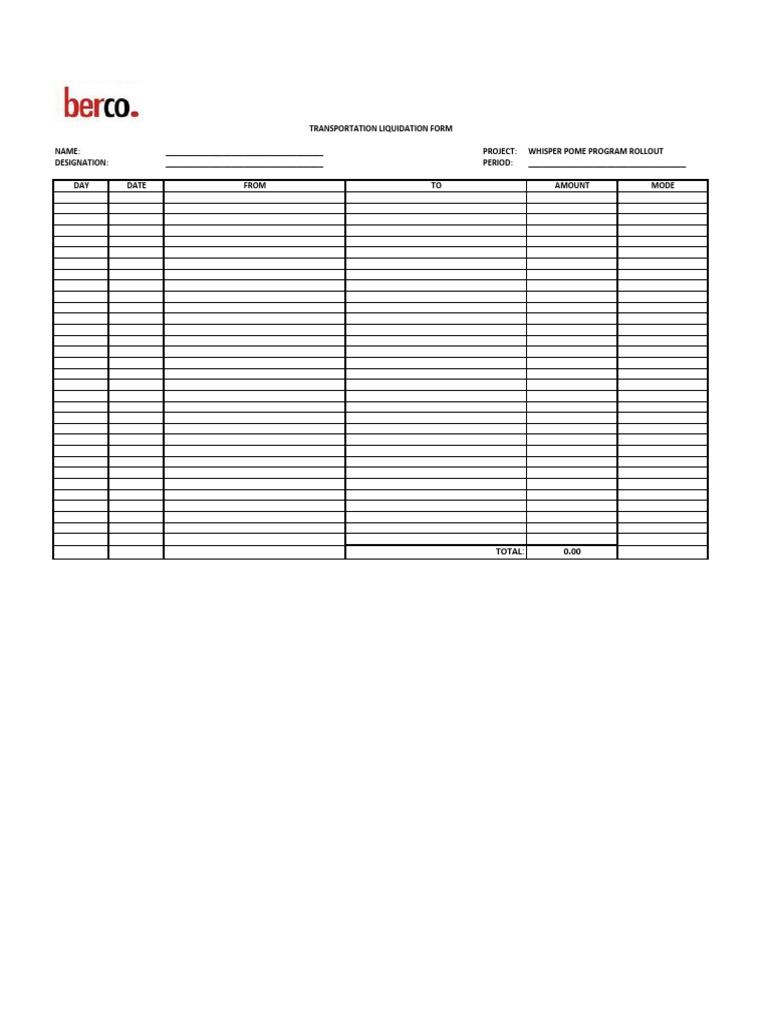 Transportation Liquidation Form: Total: 0.00 | PDF