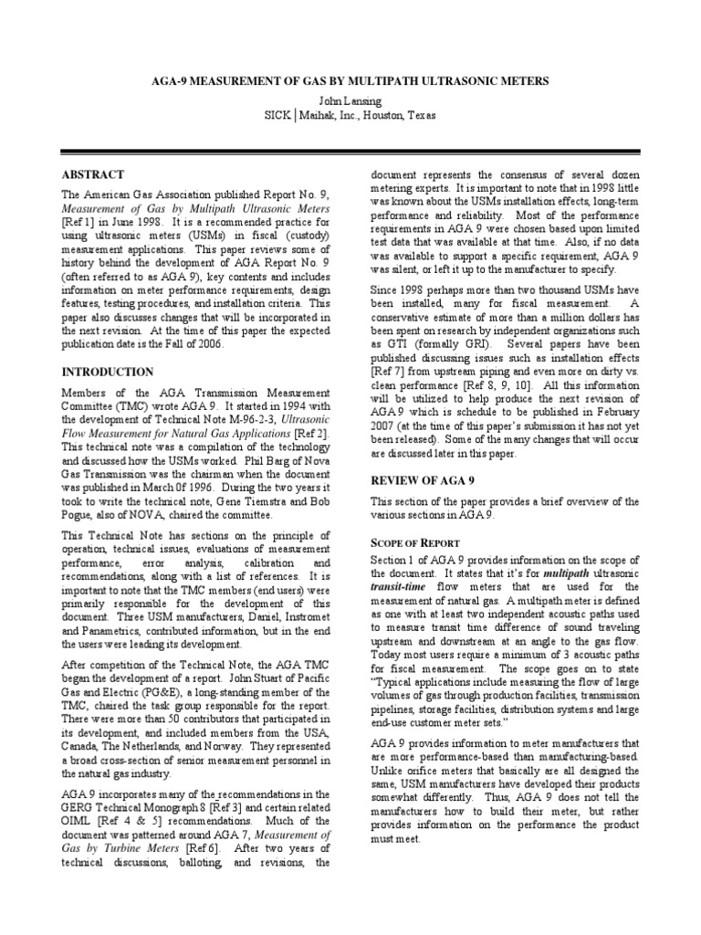 AGA-9: Ultrasonic Meter Standards | PDF | Calibration | Flow Measurement