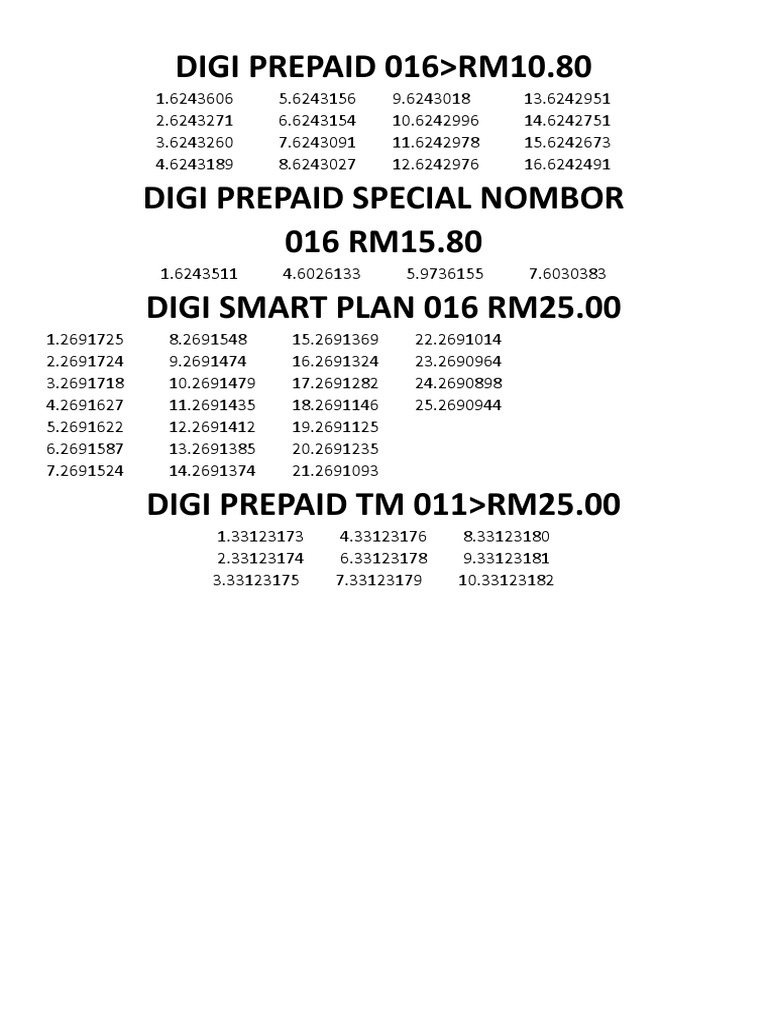Digi Prepaid 016 RM10.80 | PDF