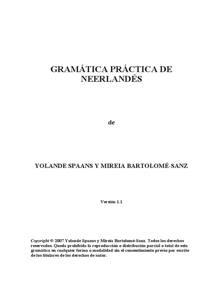 Gramática Idioma Neerlandes ES | PDF