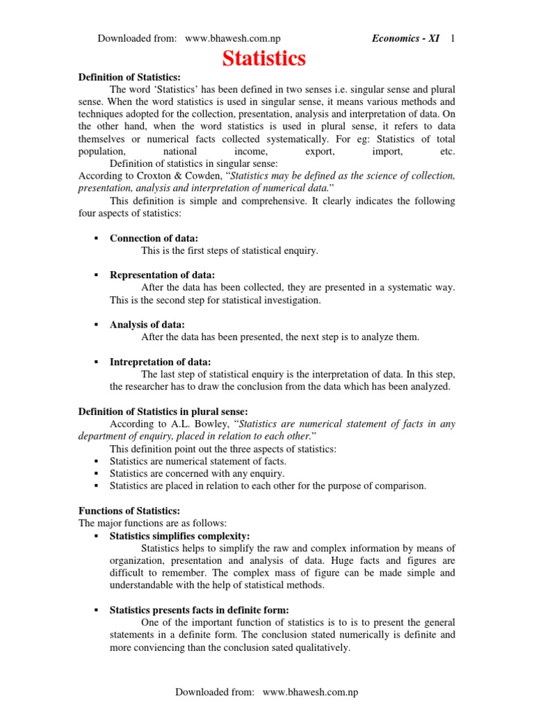 Economics Class 11 Unit 14-Statistics | PDF | Sampling (Statistics ...