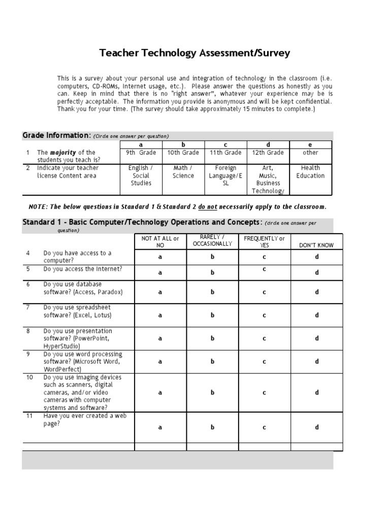 Teacher Technology Integration Survey | PDF