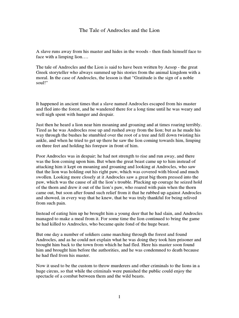 The Tale of Androcles and The Lion PDF | PDF | Lion