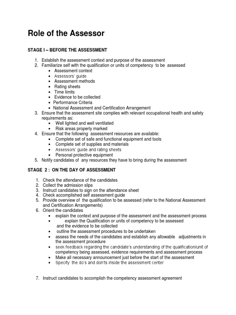 Role of The Assessor, Candidate, Moderator | PDF | Educational ...
