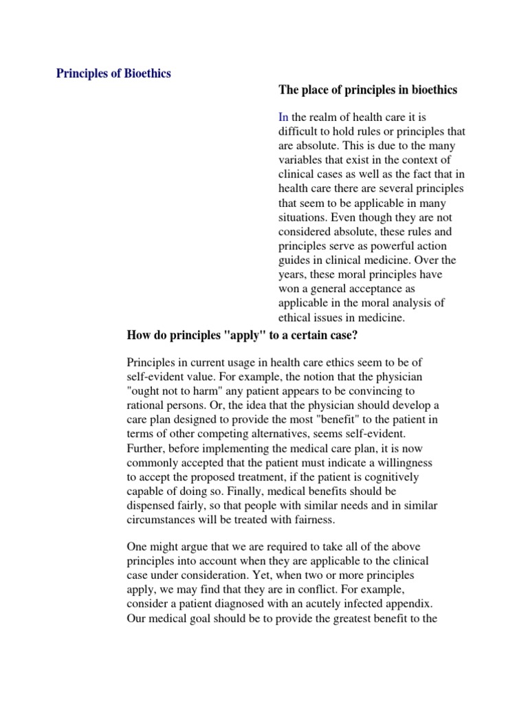 Principles of Bioethics | PDF | Bioethics | Medical Ethics