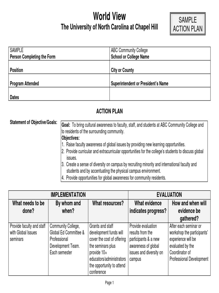 Sample CC Action Plan | Curriculum | Community College
