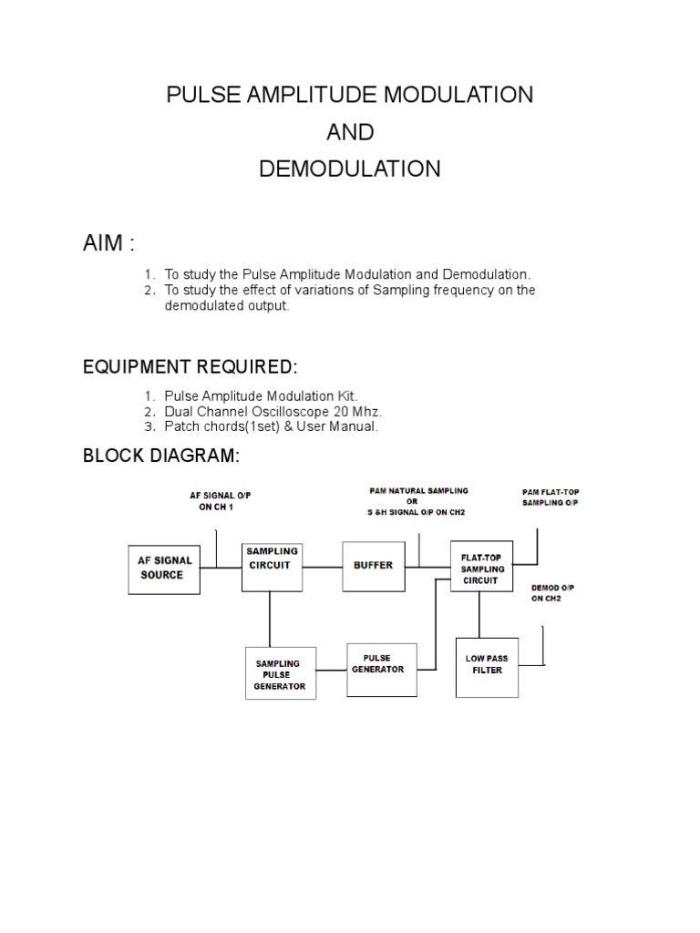 Pulse Amplitude Modulation And Demodulation Aim Pdf Sampling Signal Processing Modulation