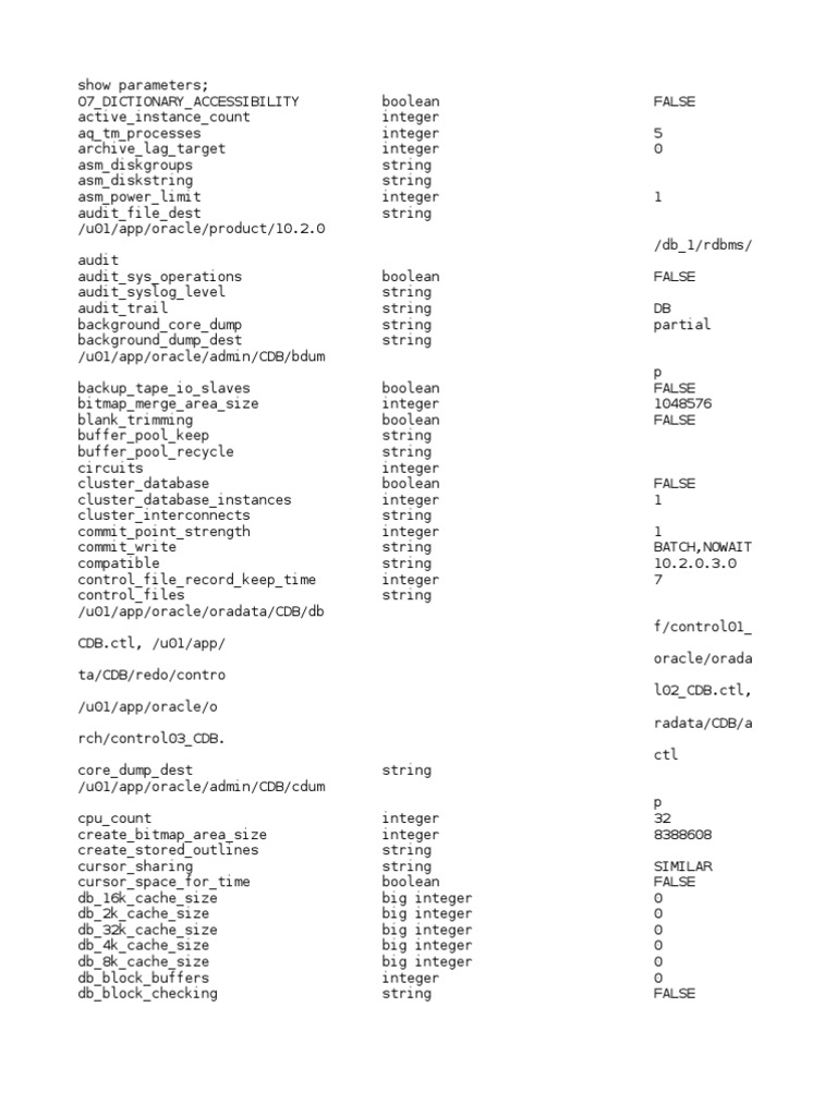Oracle Database Parameters List | PDF | Boolean Data Type | Integer ...