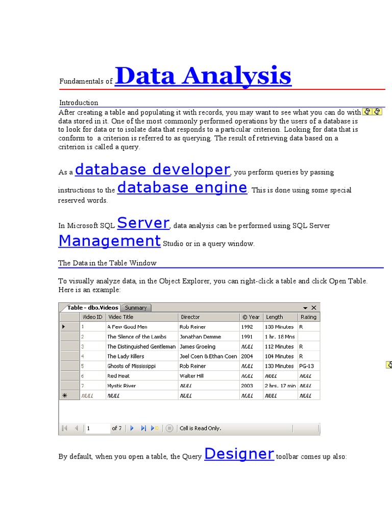 Fundamentals of Data Analysis (Access) | PDF | Microsoft Sql Server ...