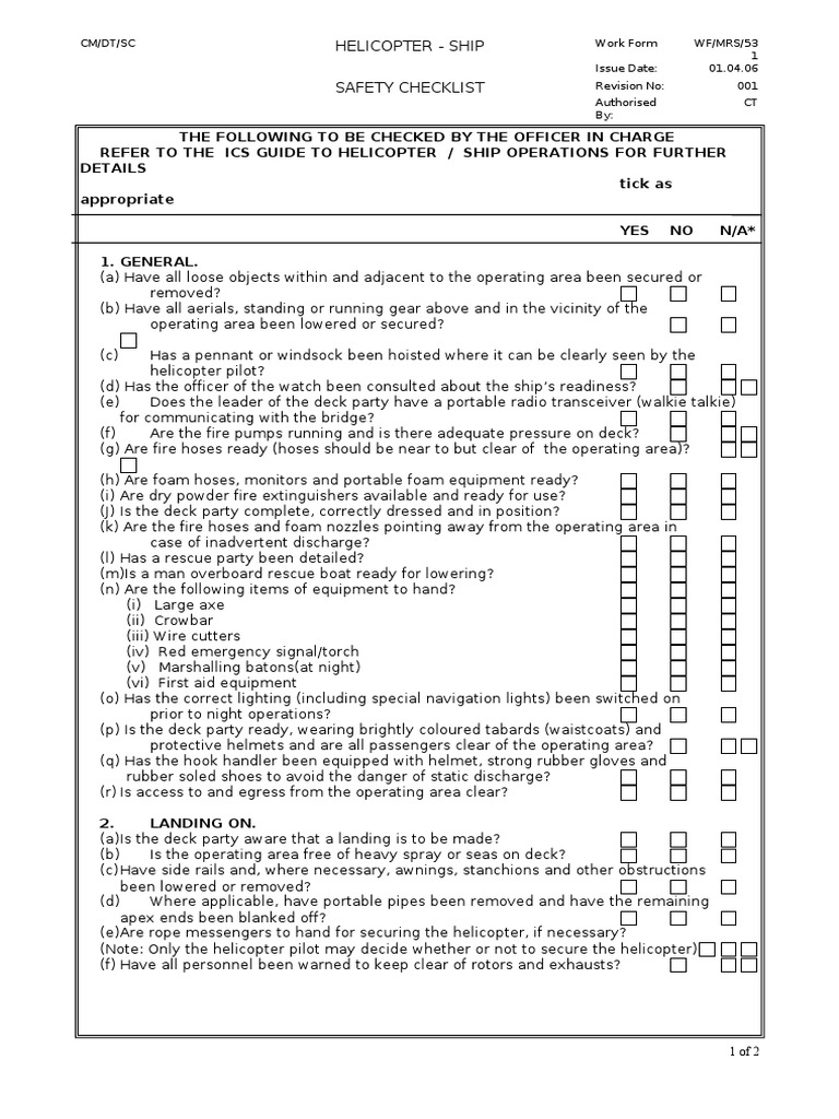 Ship Helicopter Checklist | PDF | Oil Tanker | Ships