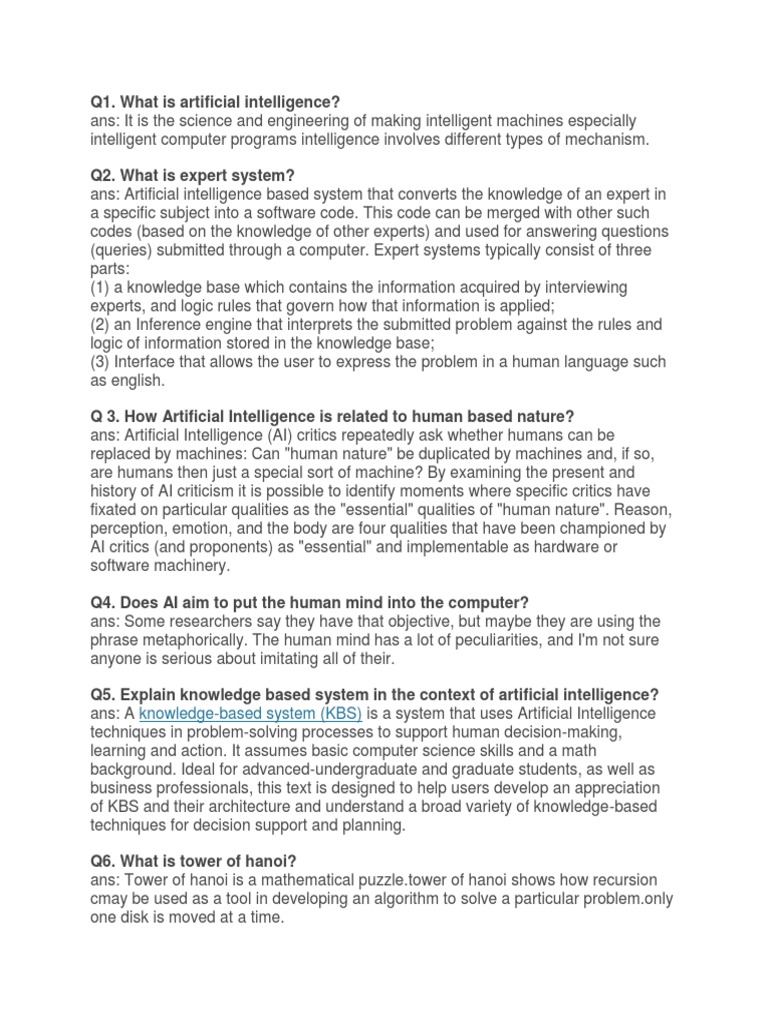 AI Questions | Artificial Intelligence | Technology