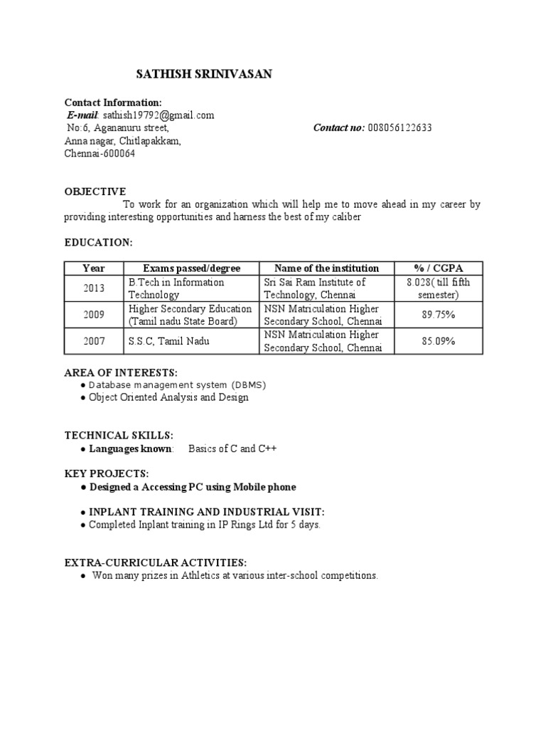 Sathish's Career Objective | PDF