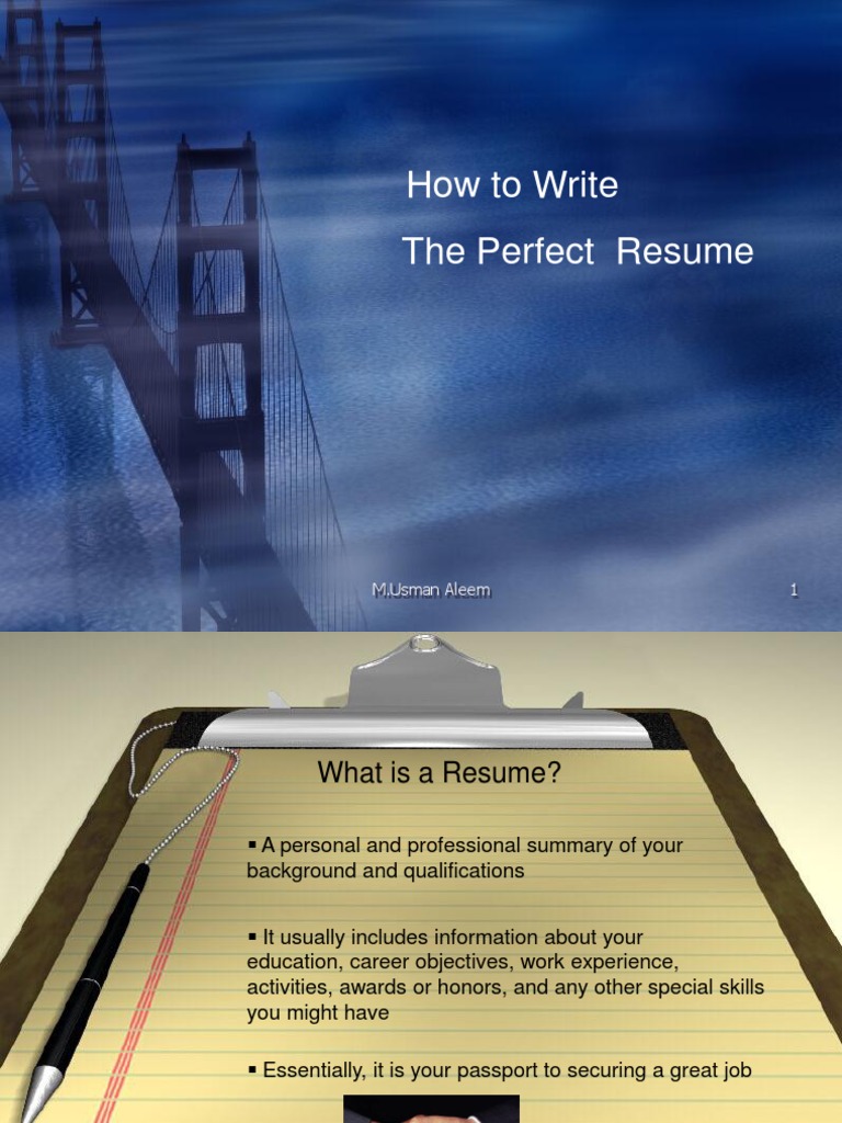 How To Write The Perfect Resume: M.Usman Aleem 1 | PDF | Résumé