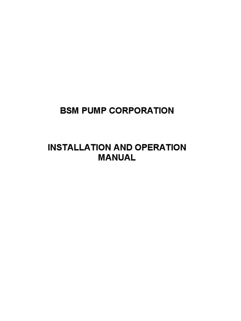 BSM Pump Install and Operation Manual | PDF | Technology & Engineering