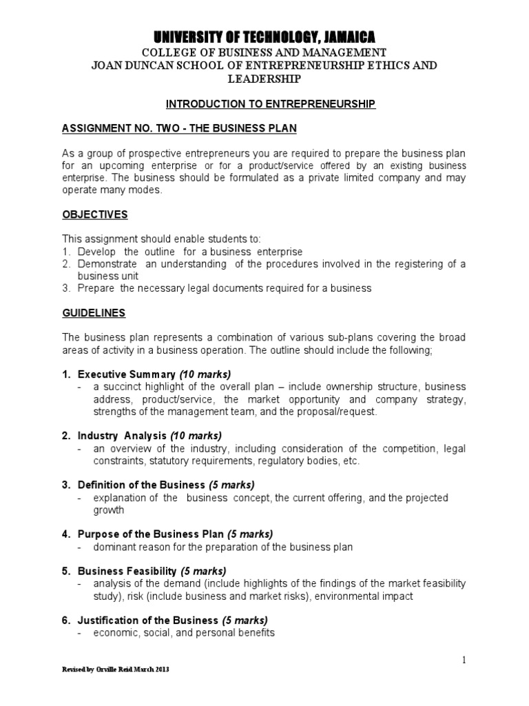 Business Plan Assignment (Entrepreneurship) | PDF | Entrepreneurship ...