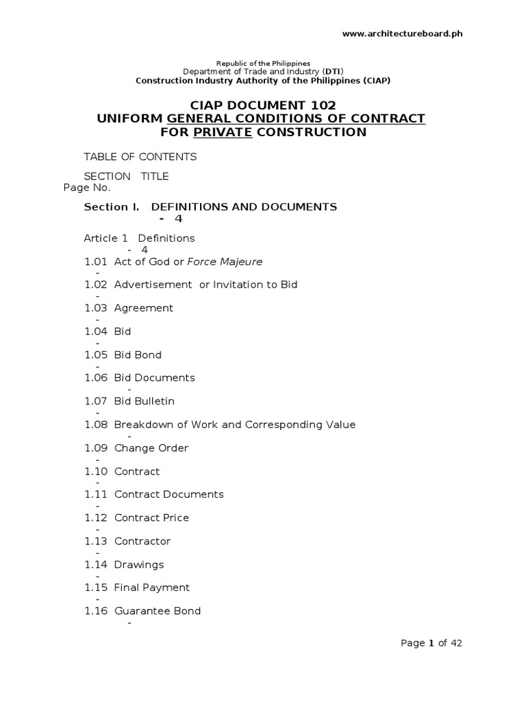 CIAP Document 102 Construction Industry Authority of The Philippines UNIFORM GENERAL CONDITIONS ...
