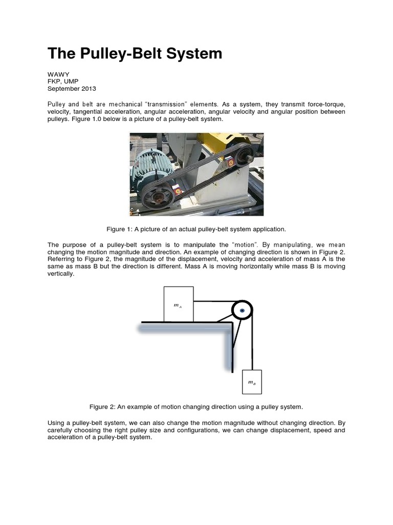 The Pulley and Belt System PDF | PDF | Acceleration | Velocity