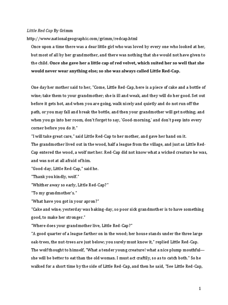 Grimm's Little Red Cap Story | PDF | Little Red Riding Hood