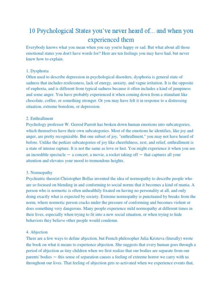 10 Psychological States You've Never Heard Of... and When You ...