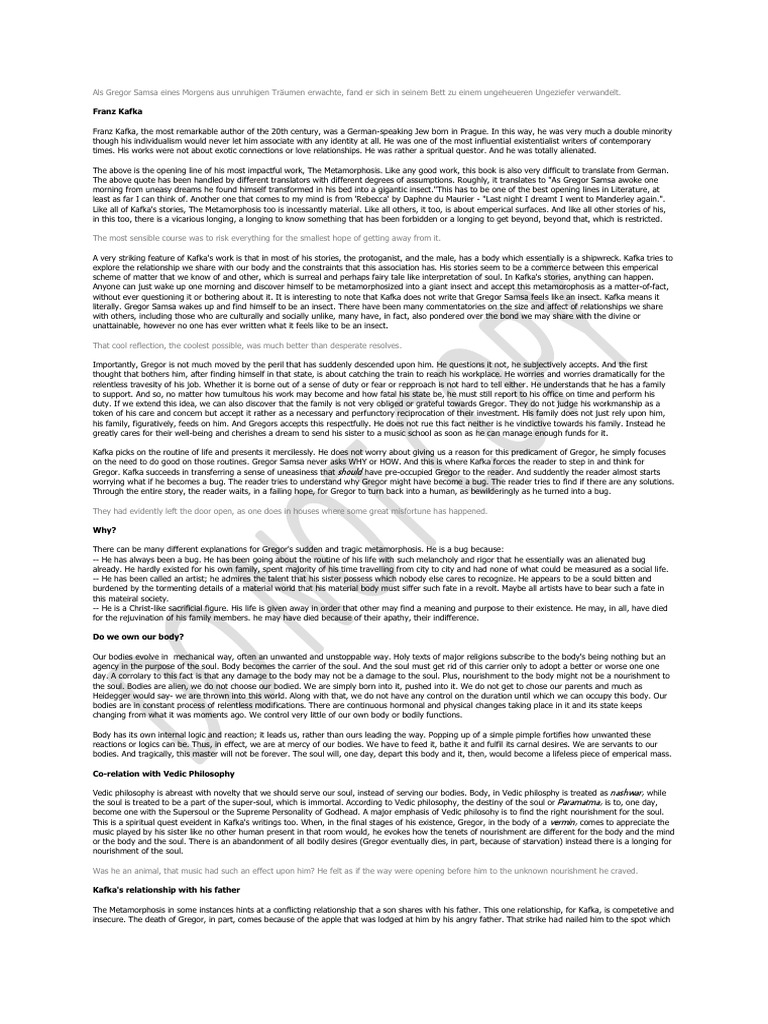 The Metamorphosis: An Exploration of Alienation from the Self and ...