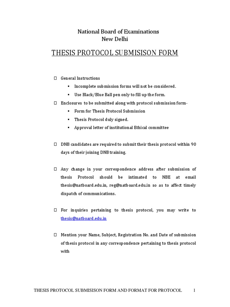 Thesis Protocol Submission Form | PDF