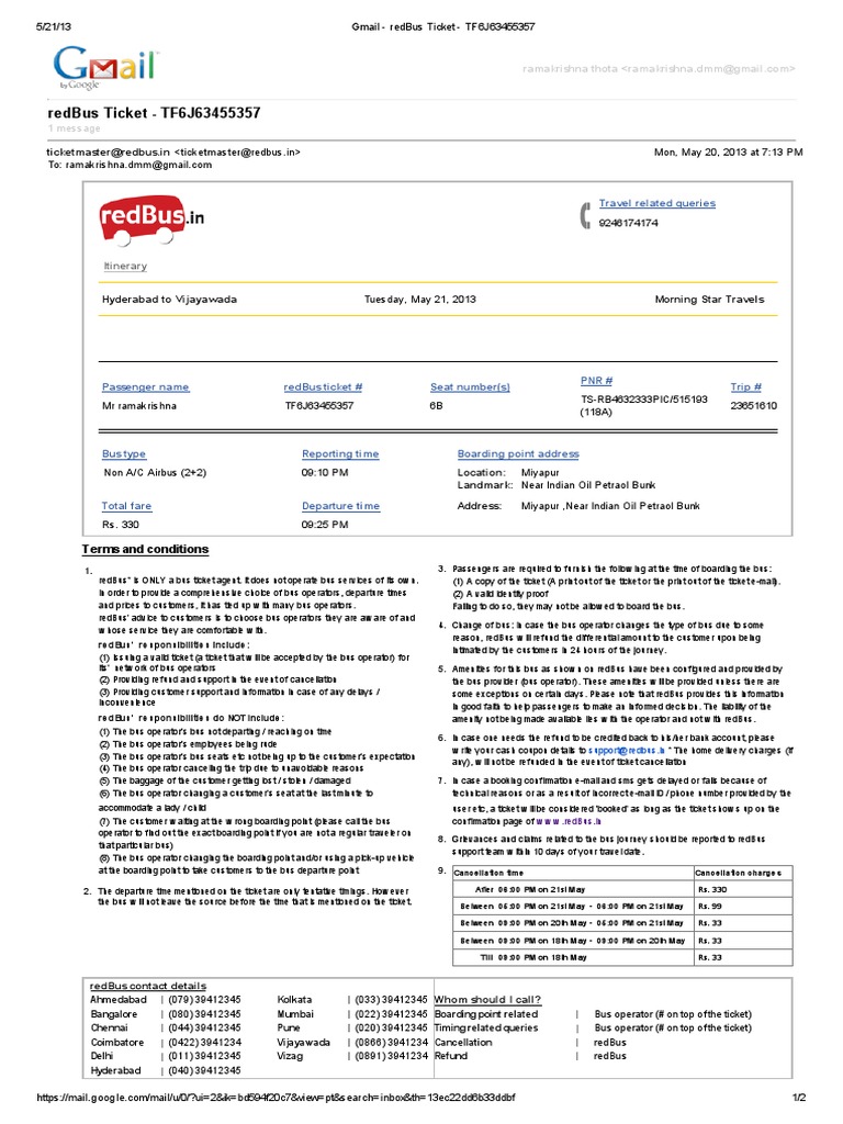 redBus Ticket Confirmation & Cancellation | PDF | Ticket (Admission) | Bus