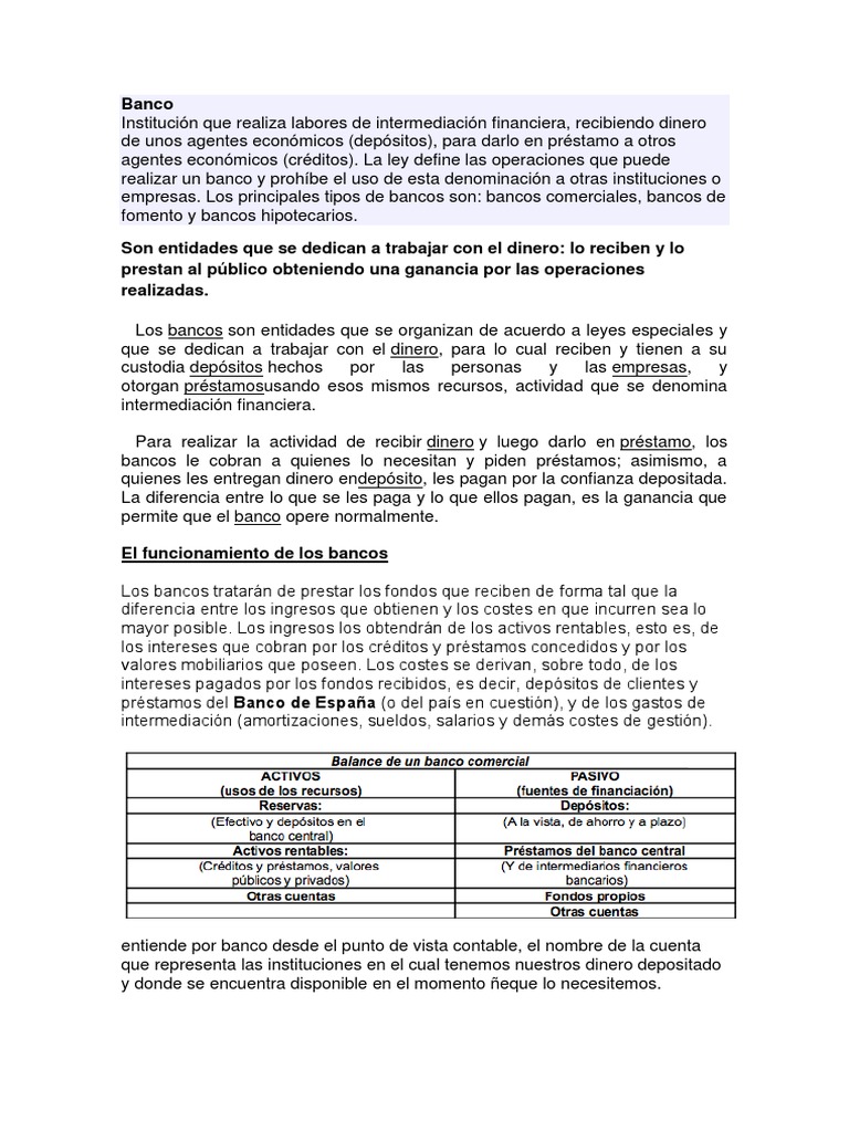 Definición y funciones de los bancos | PDF | Bancos | Dinero
