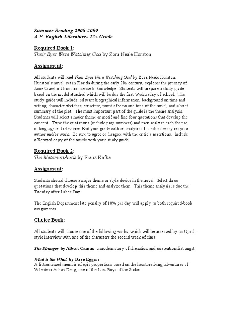 AP Lit Summer Reading 2009 Assignments | PDF | Essays
