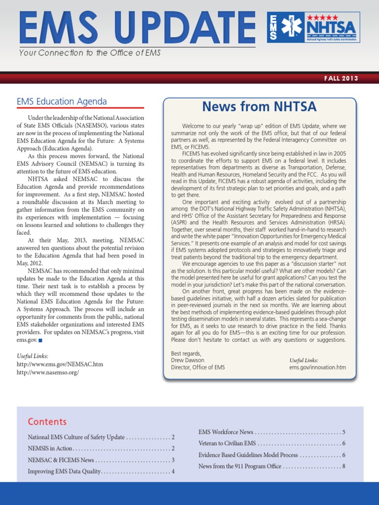 News From NHTSA: EMS Education Agenda | PDF | Emergency Medical ...