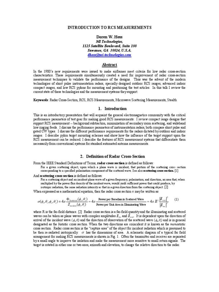 Overview of RCS Measurement Techniques | PDF | Cross Section (Physics ...