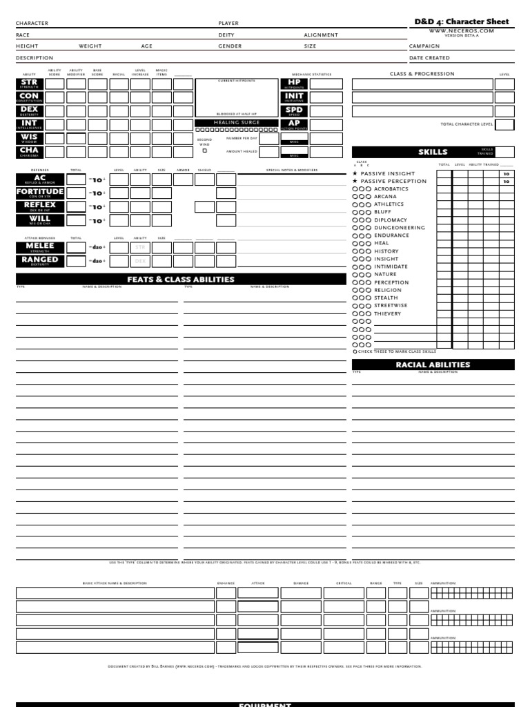 D&D 4E Character Sheet Template | PDF | Role Playing Games | Leisure