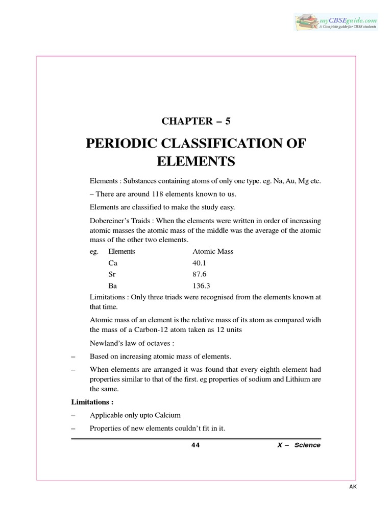 10 Science Notes 05 Periodic Classification of Elements 1 | PDF ...