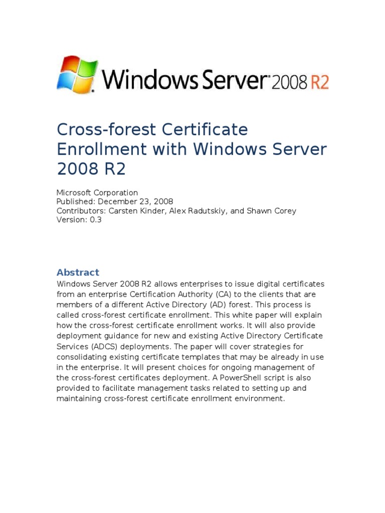 Cross-Forest Certificate Enrollment With Windows Server 2008 R2 | PDF ...
