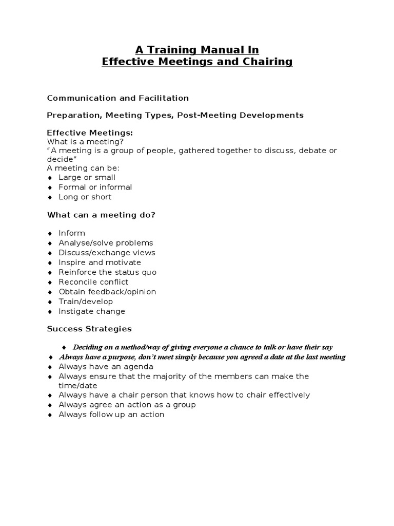 A Training Manual in Effective Meetings and Chairing | PDF