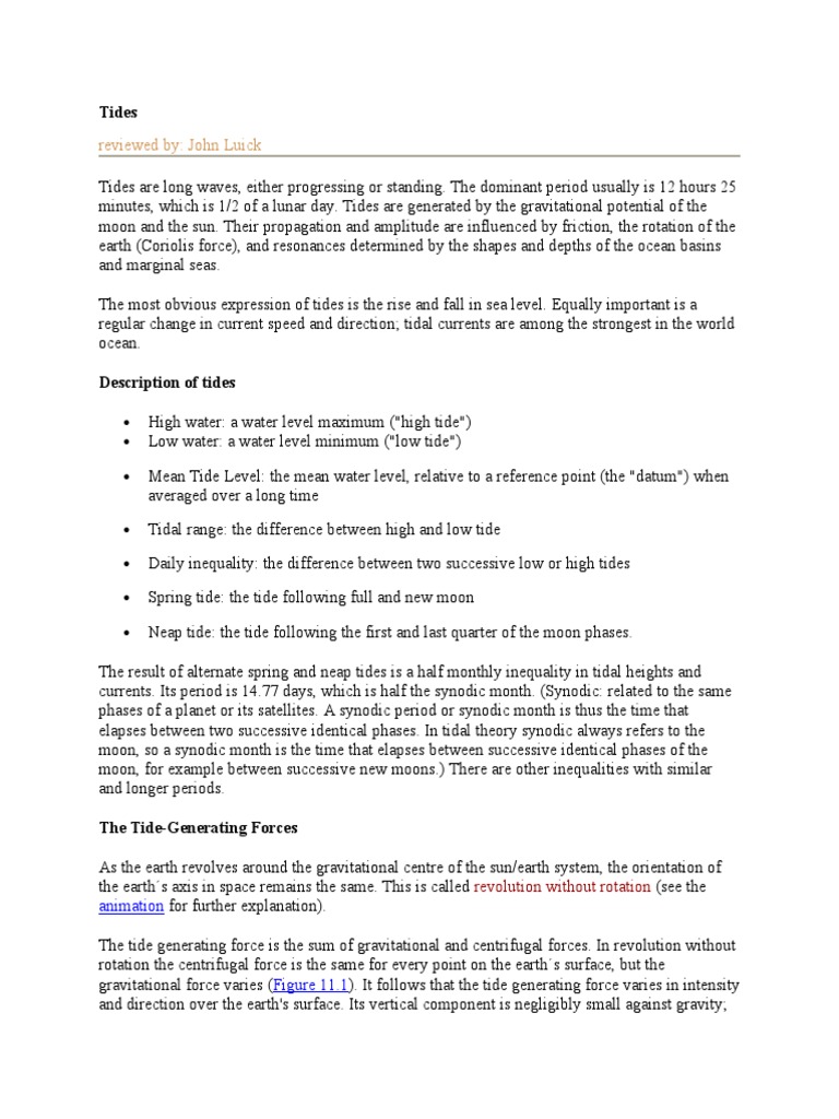 Reviewed By: John Luick: Tides | PDF | Tide | Gravity