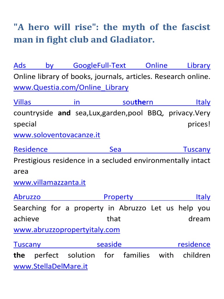 A Hero Will Rise - Myth of The Fascist Man in Fight Club and Gladiator ...