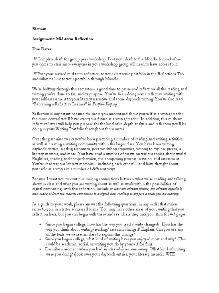 Midterm Reflection | PDF | Reading (Process) | Literacy