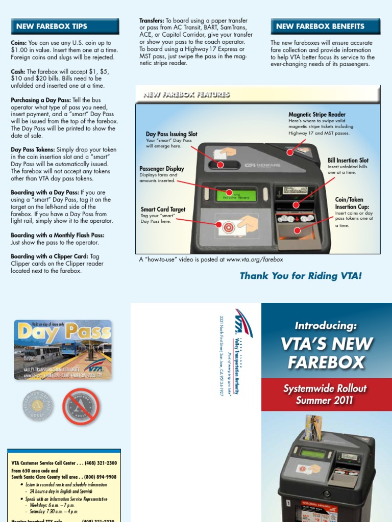 New Farebox Benefits New Farebox Tips: Thank You For Riding VTA! | PDF ...