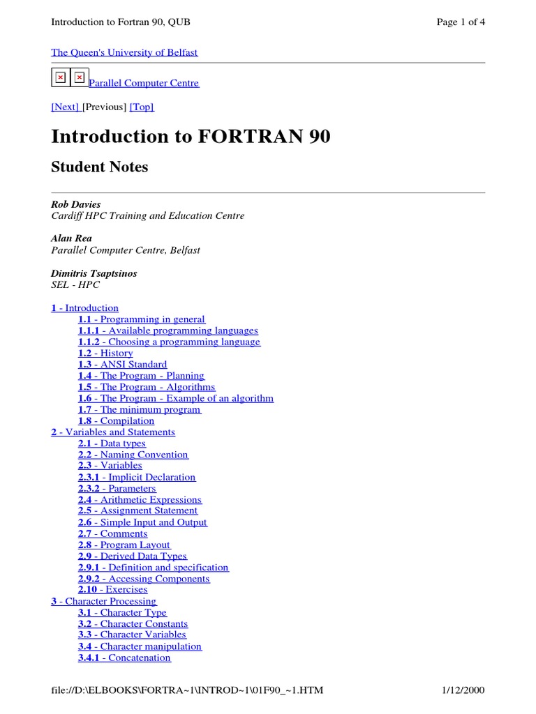 Fortran 90 - Reference | Download Free PDF | Array Data Structure | Subroutine