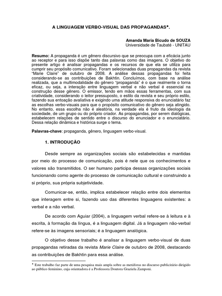 A análise da linguagem verbo-visual em propagandas utilizando os conceitos de Bakhtin | PDF ...
