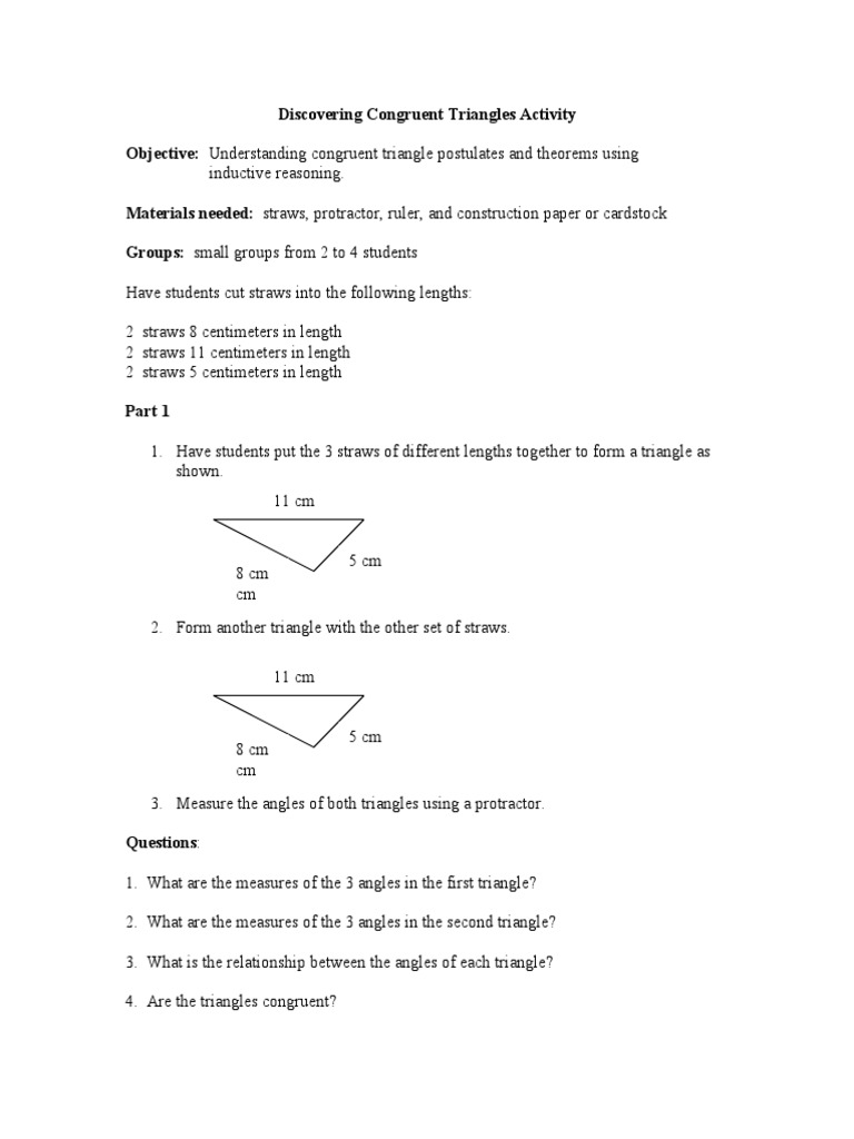 Discovering Congruent Triangles Activity | Download Free PDF | Triangle ...
