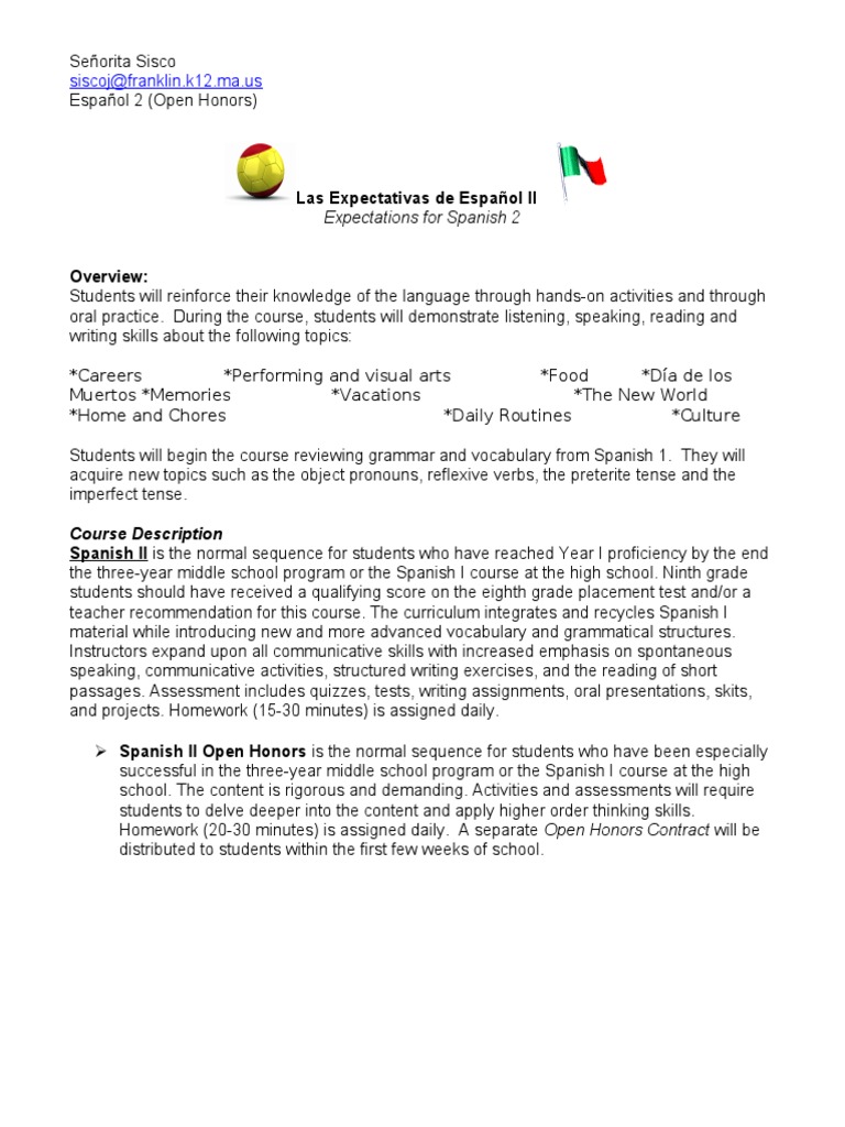 Las Expectativas de Español II Avanzado | PDF | Schools | Behavior ...