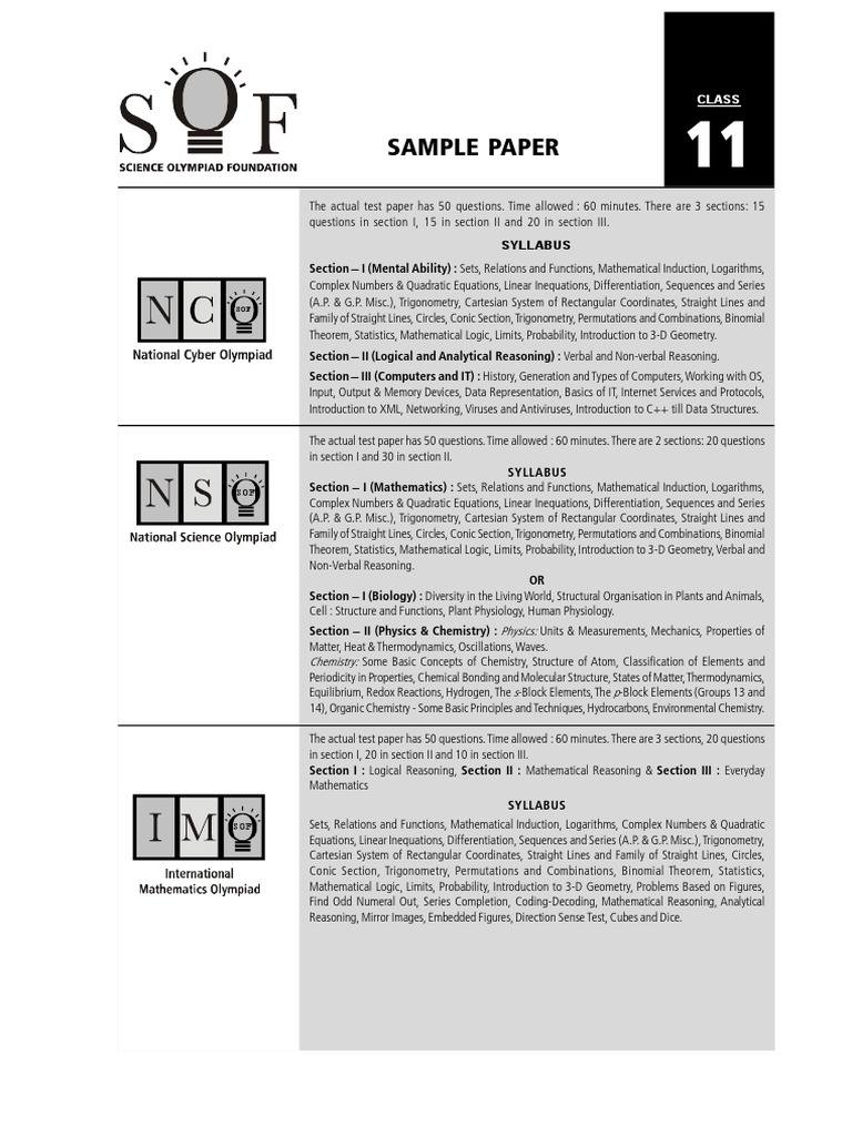 Class 11 Imo Papers | PDF | Hydrogen | Chemistry