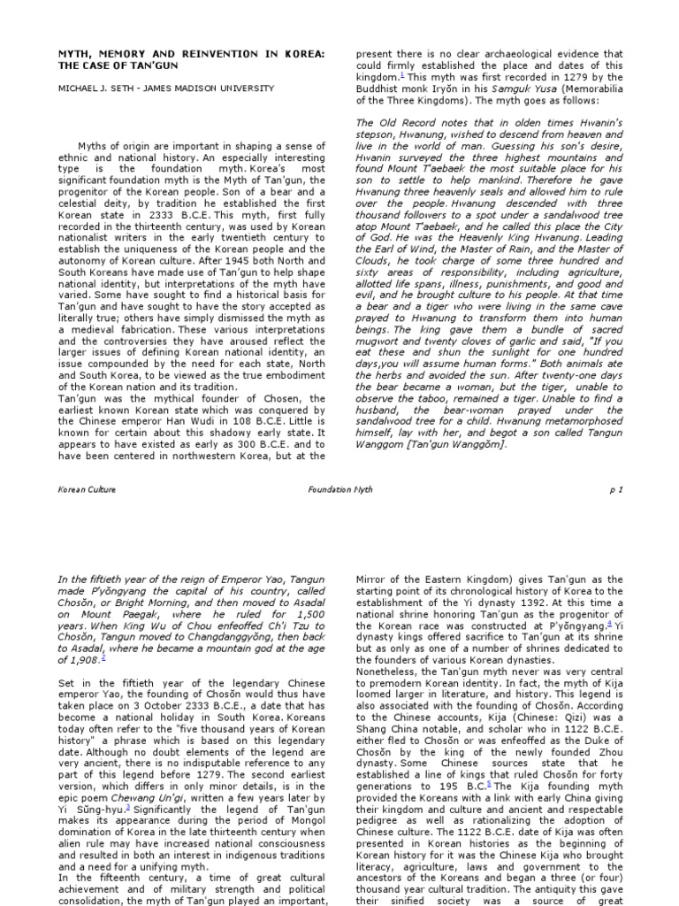Tangun Foundation Myth KC | PDF | South Korea | World Politics