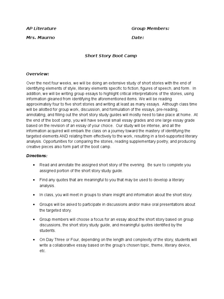 Short Story Boot Camp Overview | PDF | Essays | Reading (Process)