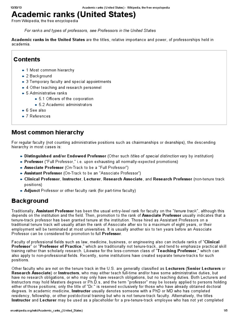 Academic Ranks (United States) - Wikipedia, The Free Encyclopedia | PDF ...