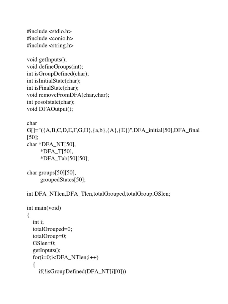 Minimizing DFA C Program | PDF